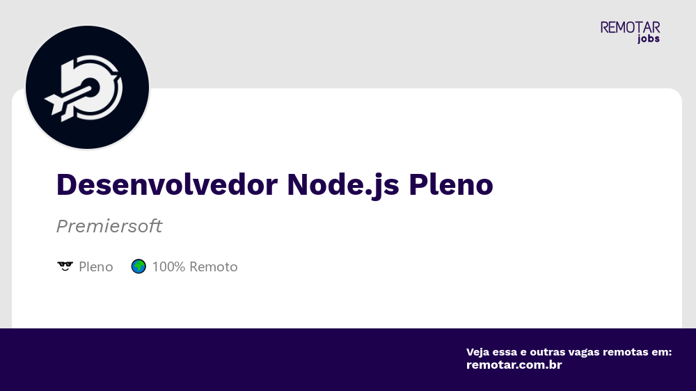 Desenvolvedor Node.js Pleno | Vagas 100% remotas
