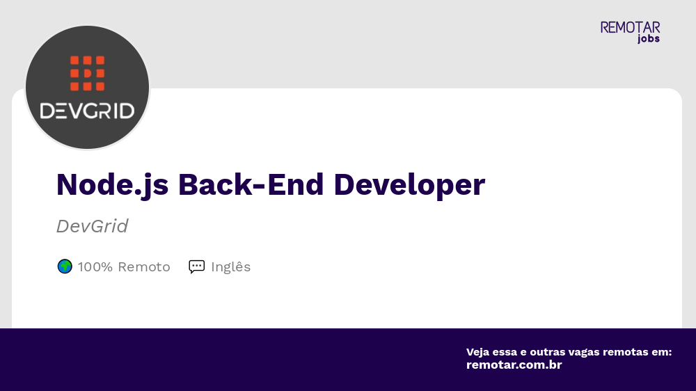 Node.js Back-End Developer | Vagas 100% remotas Node.js Back-End Developer | Vagas 100% remotas