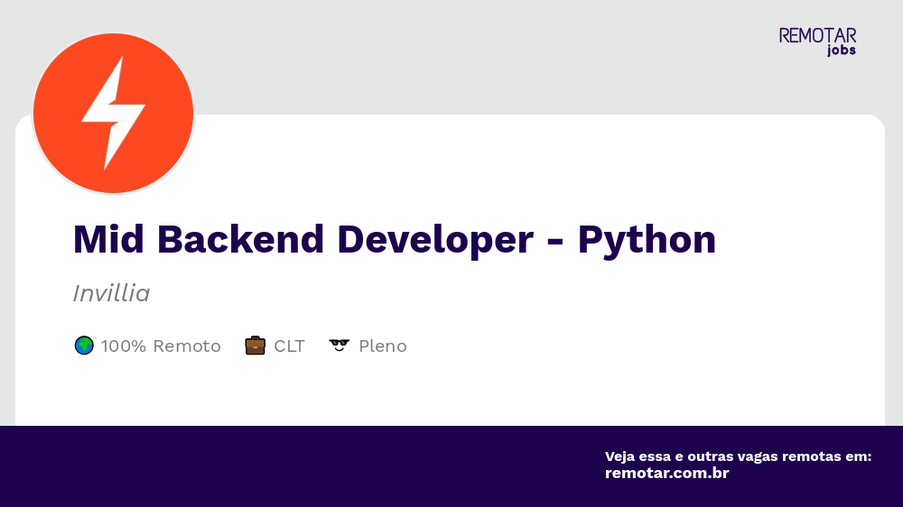 Mid Backend Developer - Python | Vagas 100% remotas