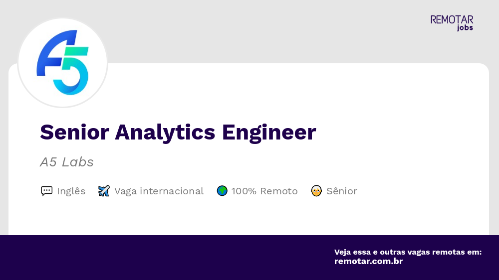 Senior Analytics Engineer | Vagas 100% remotas Senior Analytics Engineer | Vagas 100% remotas