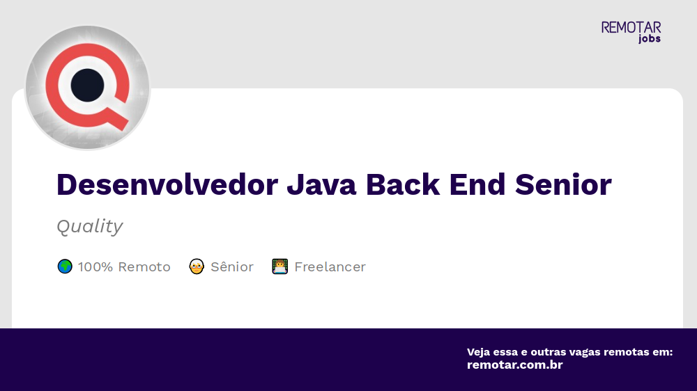Desenvolvedor Java Back End Senior | Vagas 100% remotas